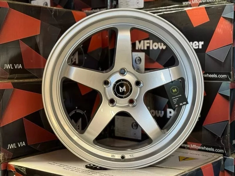 4 Pcs 18x9.5 +35 5x114.3 MFlow MFR3 Hyper Silver Wheels Set 18" Rims C – eurowheelsusa