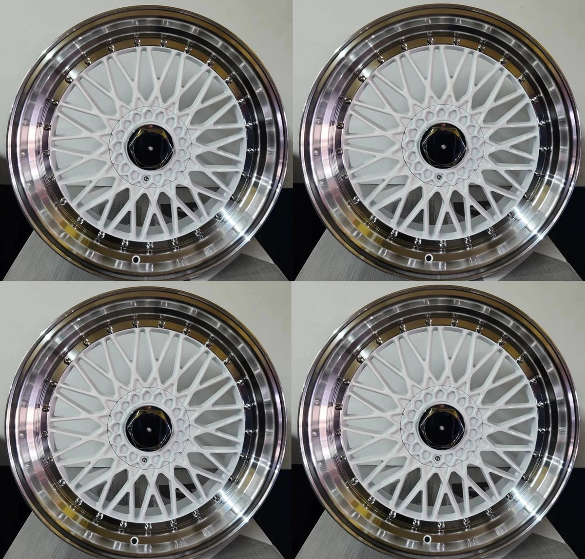 18" Wheels 18x8 +35 5x114.3/5x120 White Machined Lip RS Style Rims Set ...