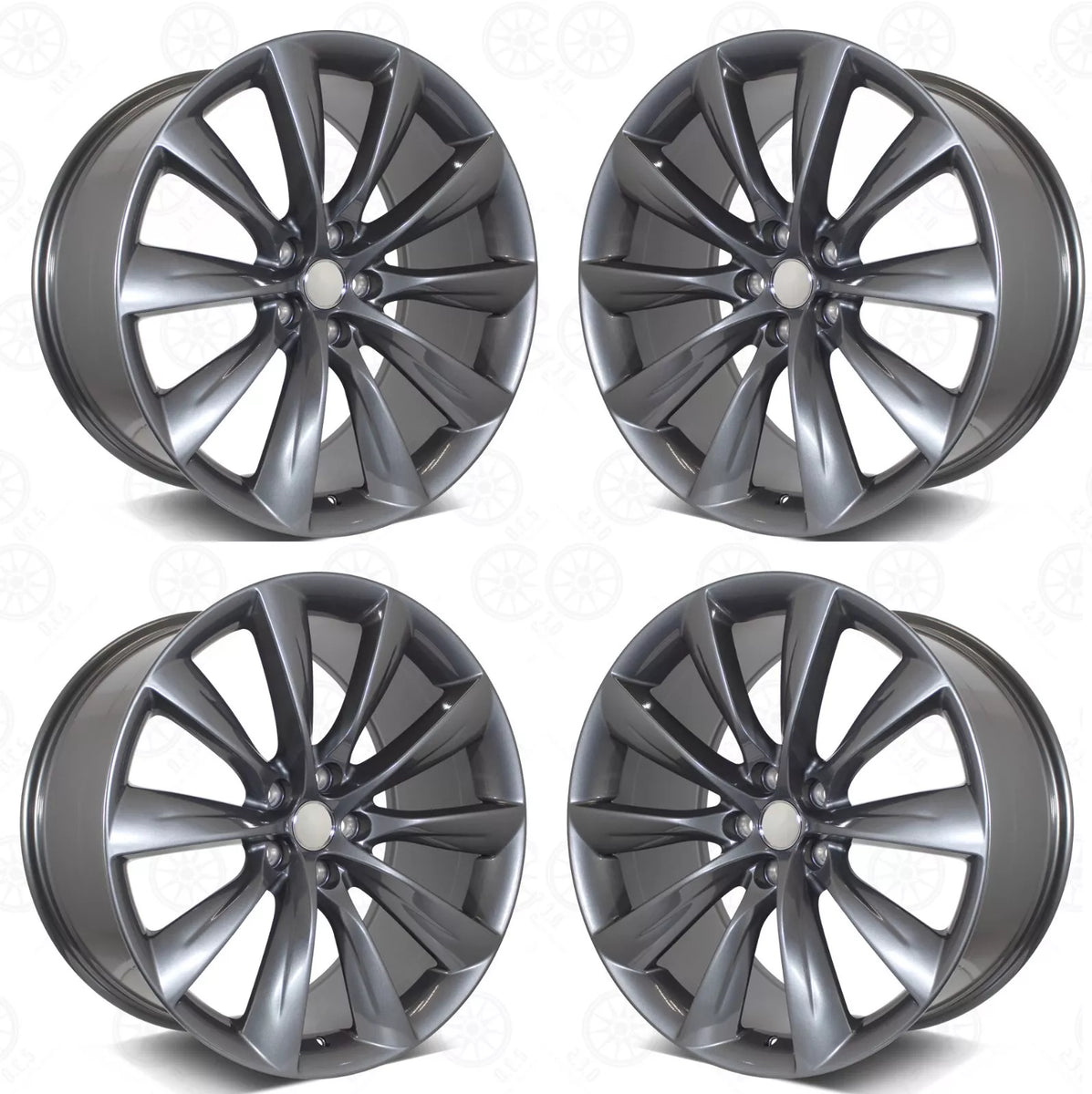 22" WHEELS FIT TESLA MODEL S X P85 STAGGERED 22x9 & 22x10 GUNMETAL GRE ...