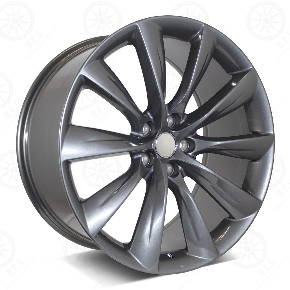 (4) 21" Turbine Style Gun Metal Wheels 21x9/21x10 Rims Set Fit Tesla M ...