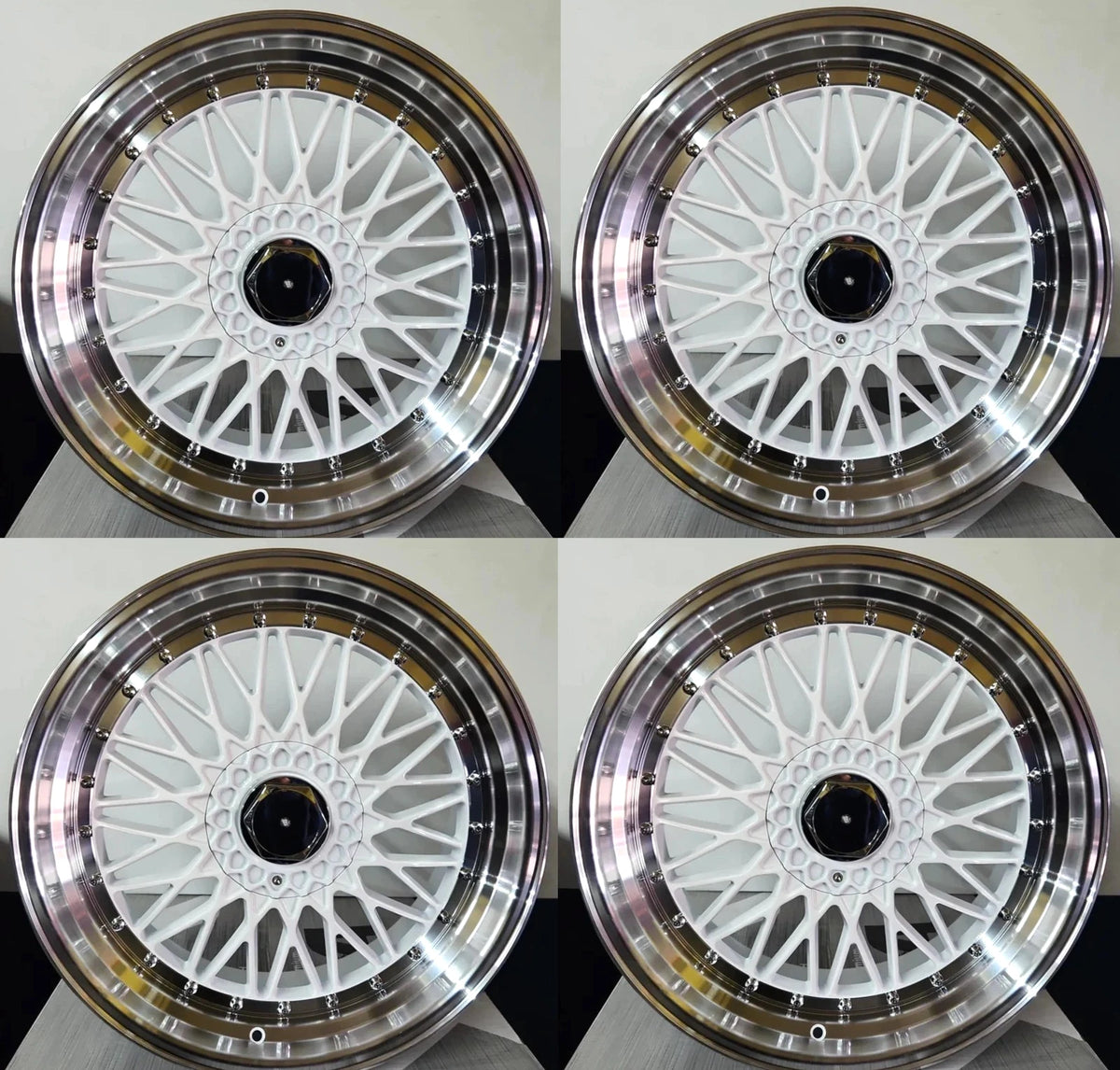 18x9 +35 RS STYLE WHEELS 18" 5X112/5X114.3 WHITE MACHINED LIP RIMS SET ...