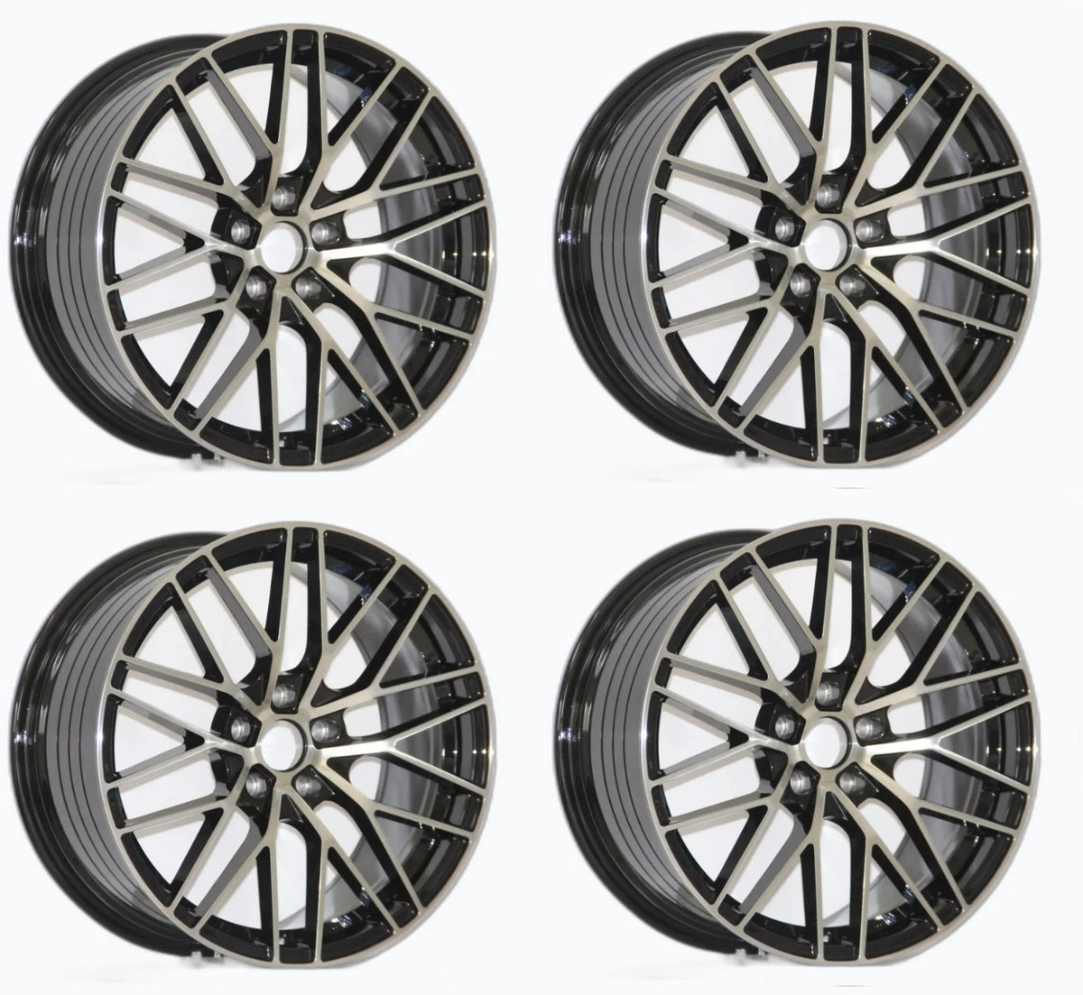 18x8.5 Wheels 18" 5x114.3 +35 CB 73.1 Black Machined Mesh Rims Set 4 ...