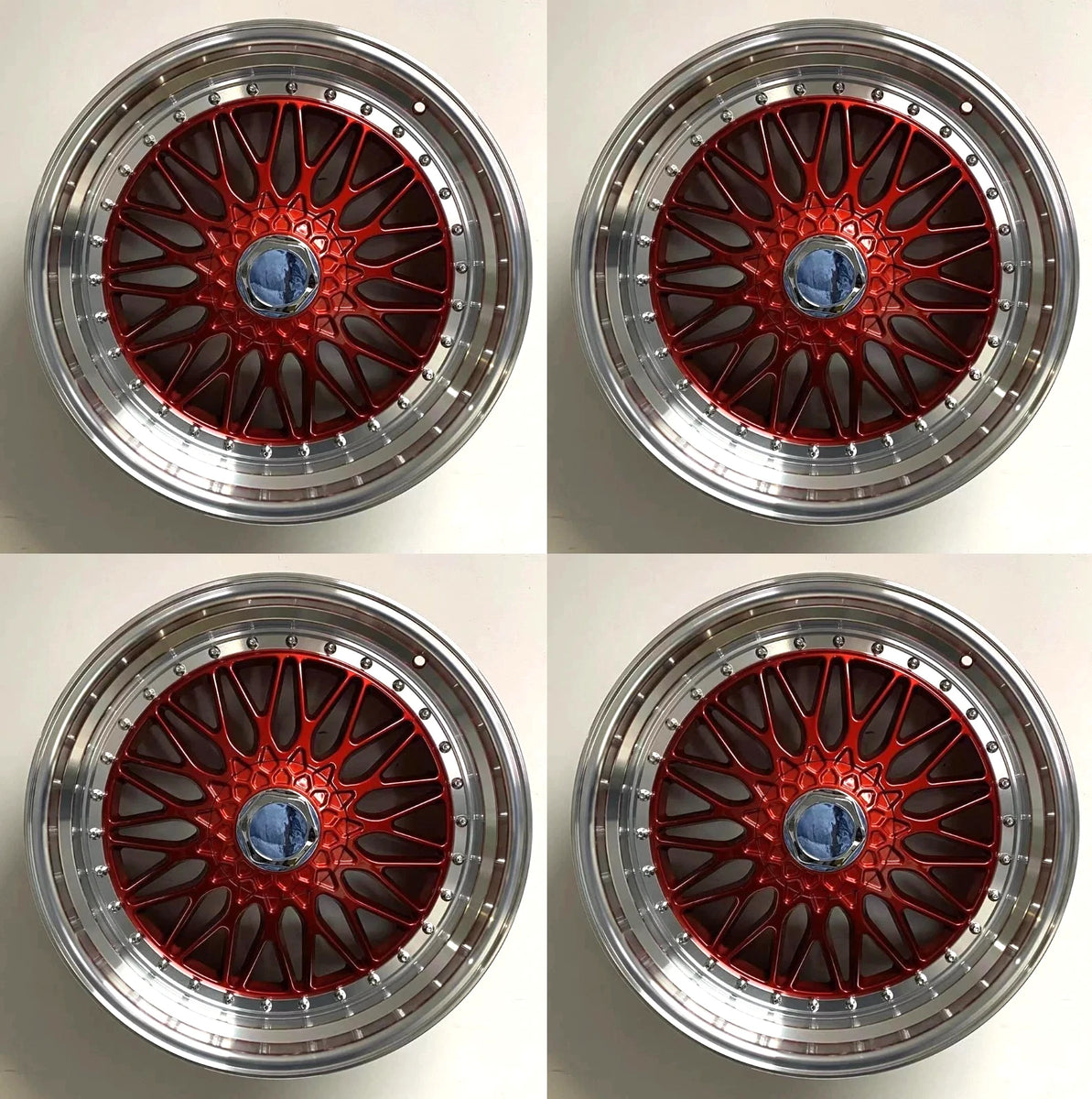 22" Wheels 22x9 5x112/5x114.3 +30 RS Style Red Machined Lip Rims Set 4 ...