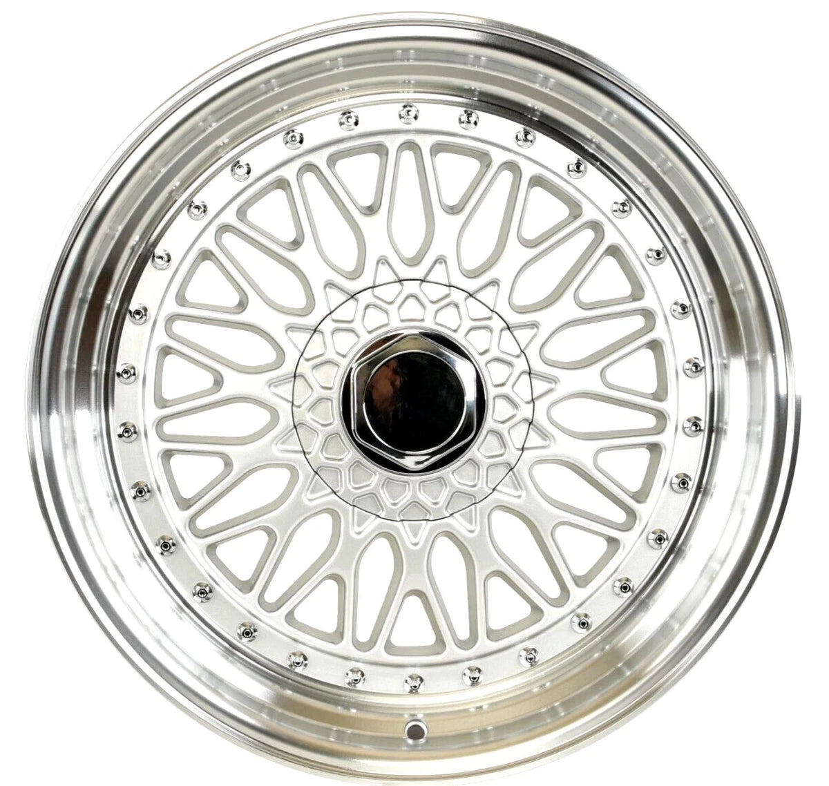 18" RS STYLE WHEELS 18X8 +35 4X100/4X114.3 SILVER MACHINED LIP MESH RI ...