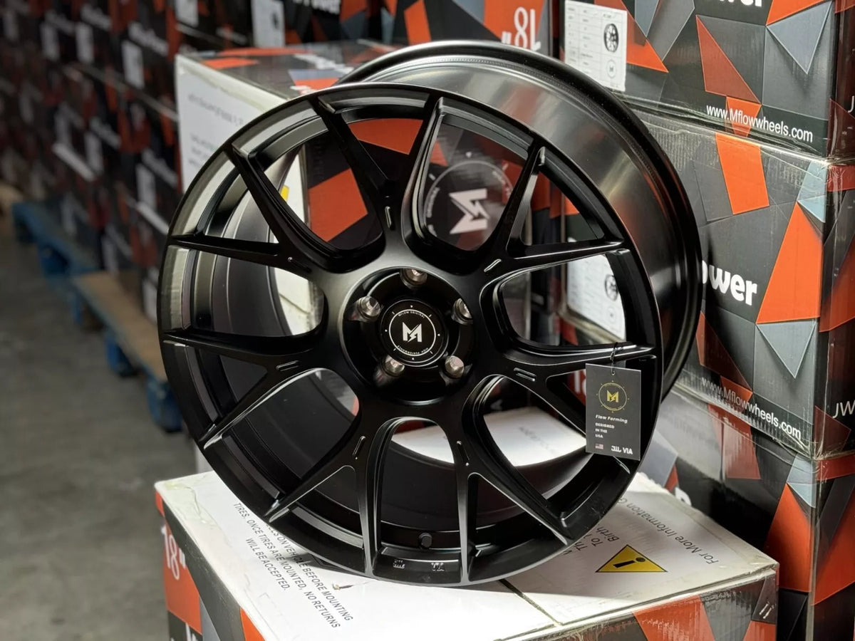 4 Pcs 18x8.5 +35 5x114.3 MFlow MFR1 Matte Black Wheels 18" Rims Set ...
