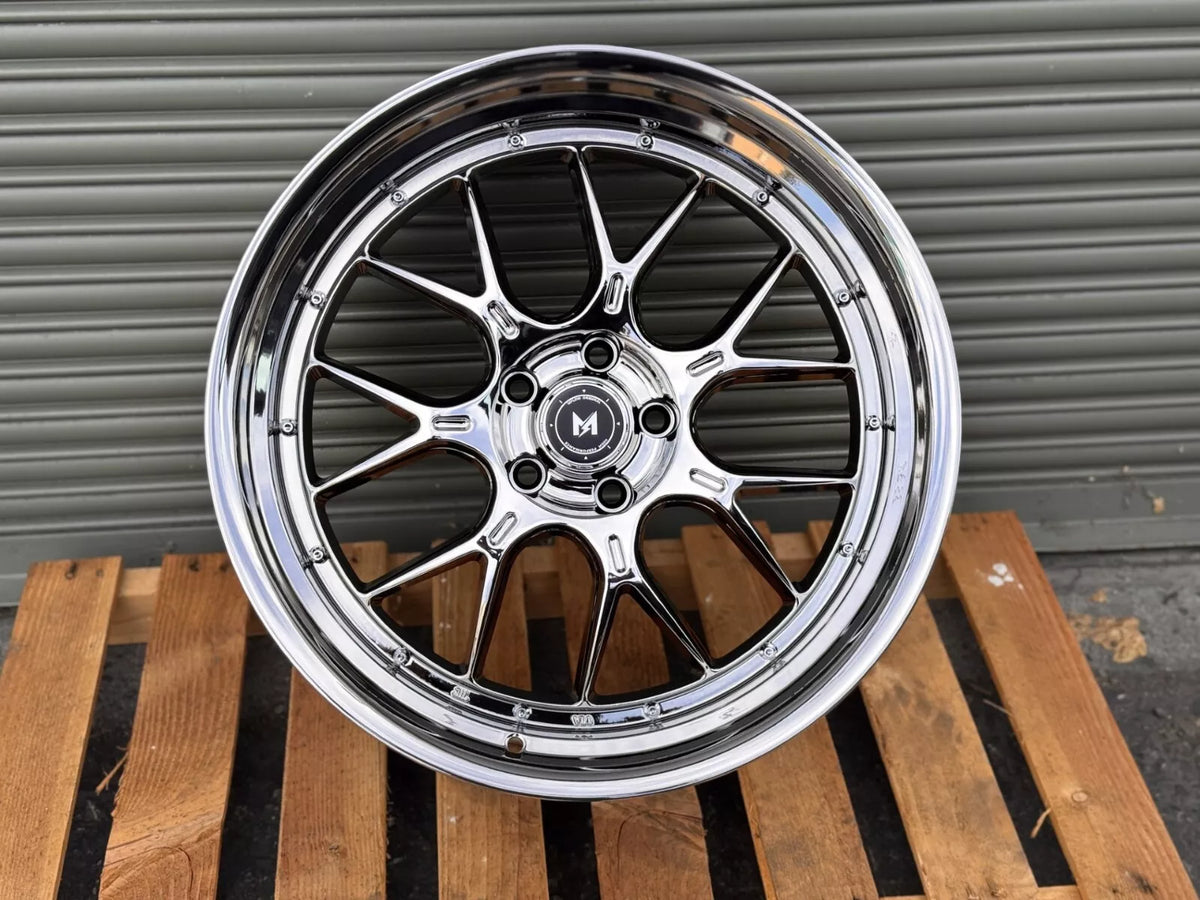 18x9.5 +30 5x114.3 MFlow MFL2 PVD Chrome Wheels 18" Deep Lip Rims Set ...