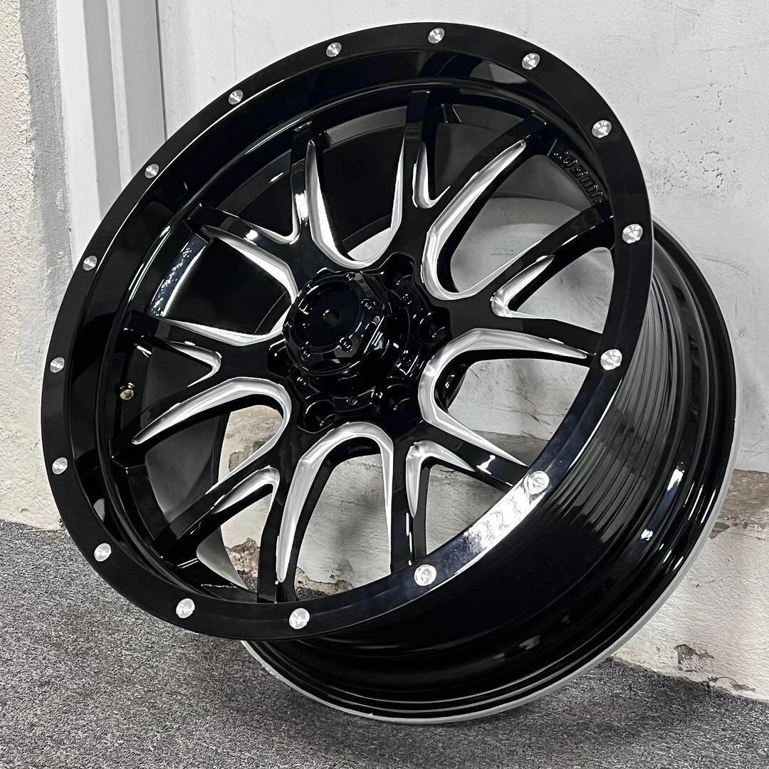 20" GLOSS BLACK MILLED WHEELS 6X139.7 6X5.5 ET 15 FITS TRUCKS RIMS SET ...