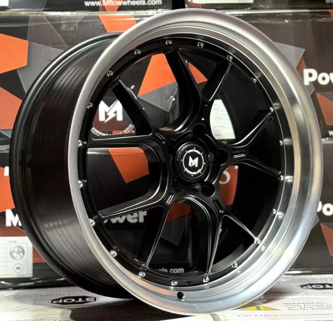 4 Pcs 18x9.5 +30 5x114.3 MFlow MFL1 Matte Black Machined Lip Wheels 18 ...