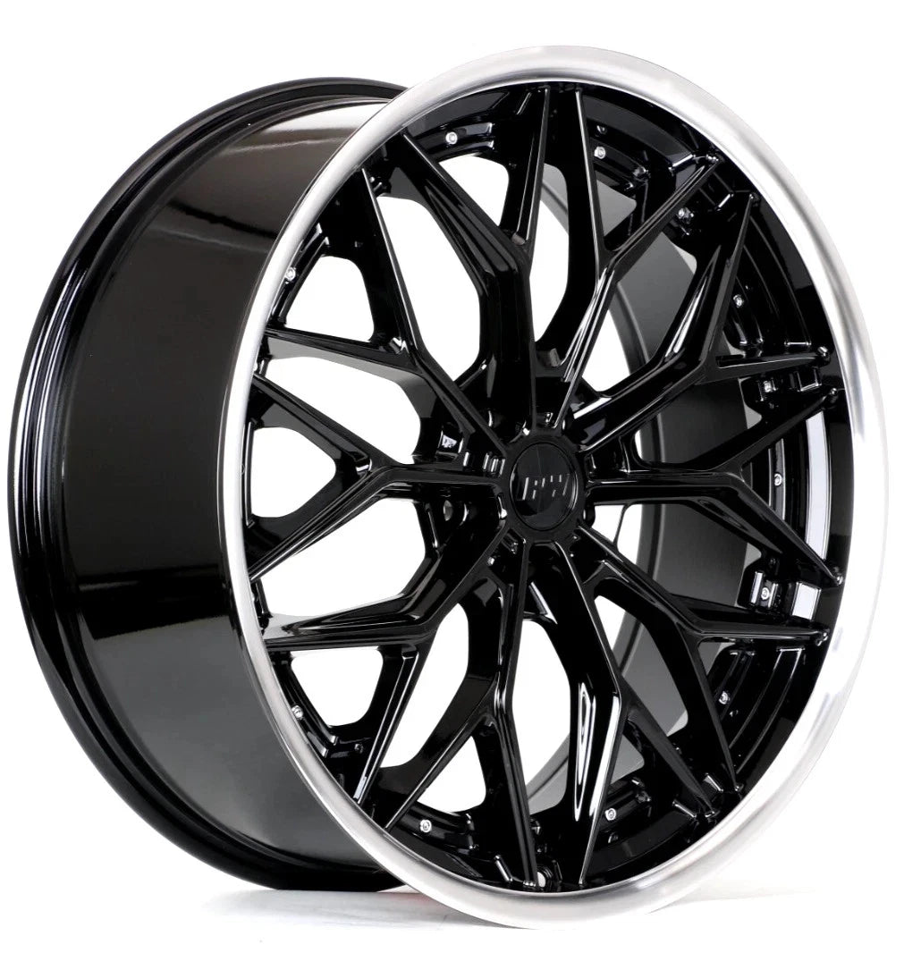 22" BLACK MACHINED LIP WHEELS RIMS 22X9 5X112 +35 CB 73.1 NEW SET OF 4 ...