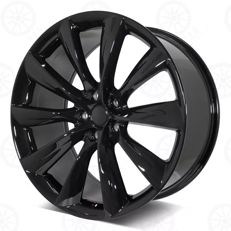 21" Staggered Wheels 21x9.0 / 21x10 Gloss Black Rims Set Fits Tesla Mo ...