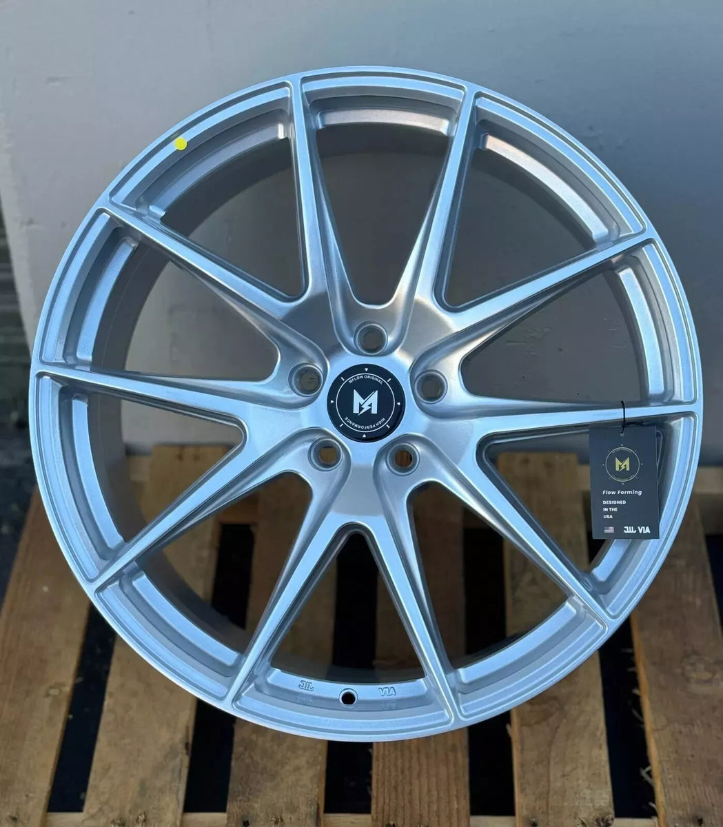 4 Pcs 19x8.5 / 19x9.5 5x114.3 Staggered MFlow MFR2 Silver Wheels 19" R ...
