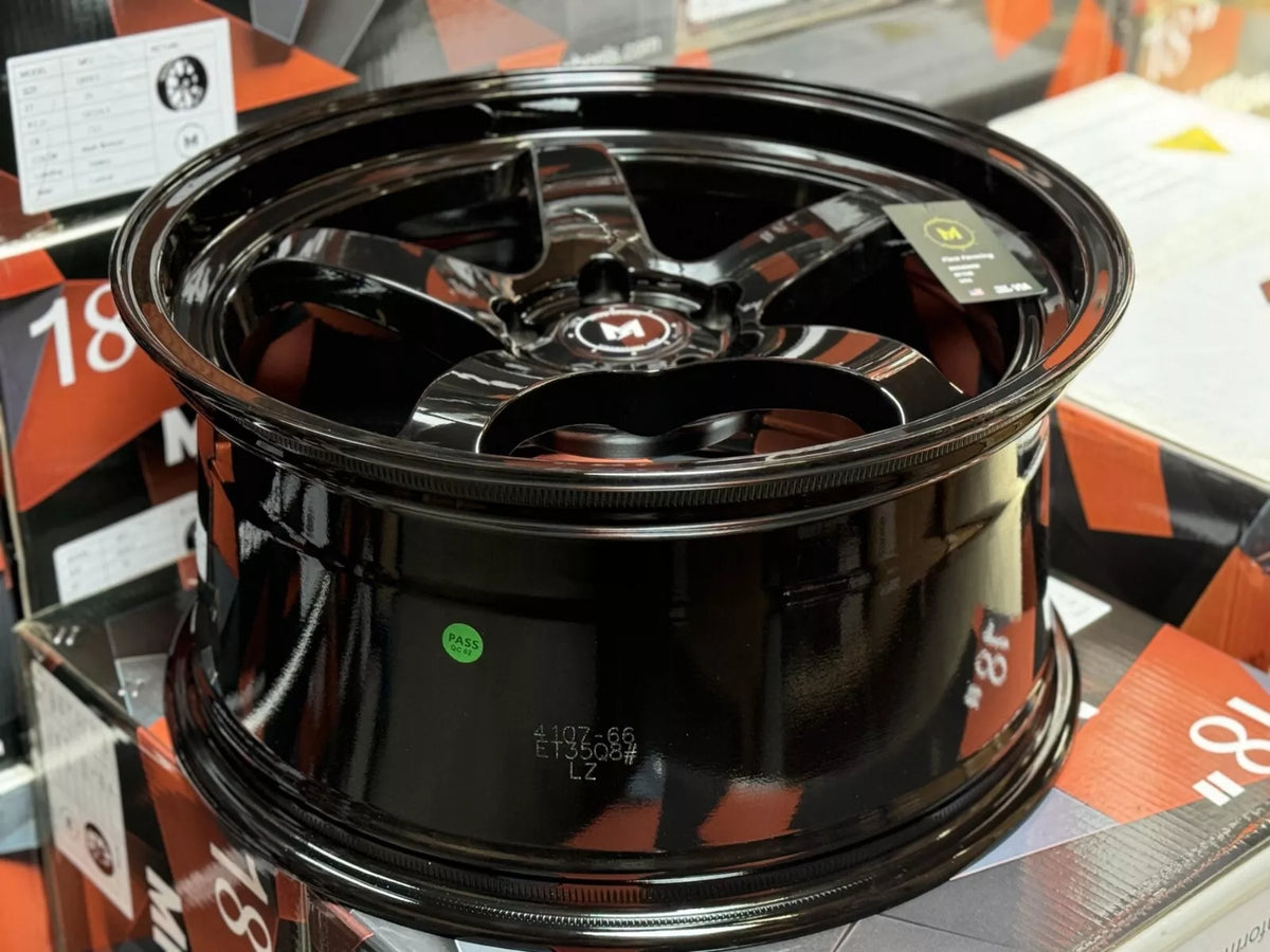 4 Pcs 18x8.5 +35 5x114.3 MFlow MFR3 Gloss Black Wheels Set 18" Rims CB ...