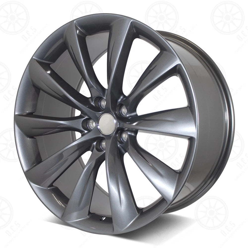 SET (4) 21" WHEELS FOR TESLA MODEL S 21x9/21x10 5x120 TURBINE STYE GUN ...