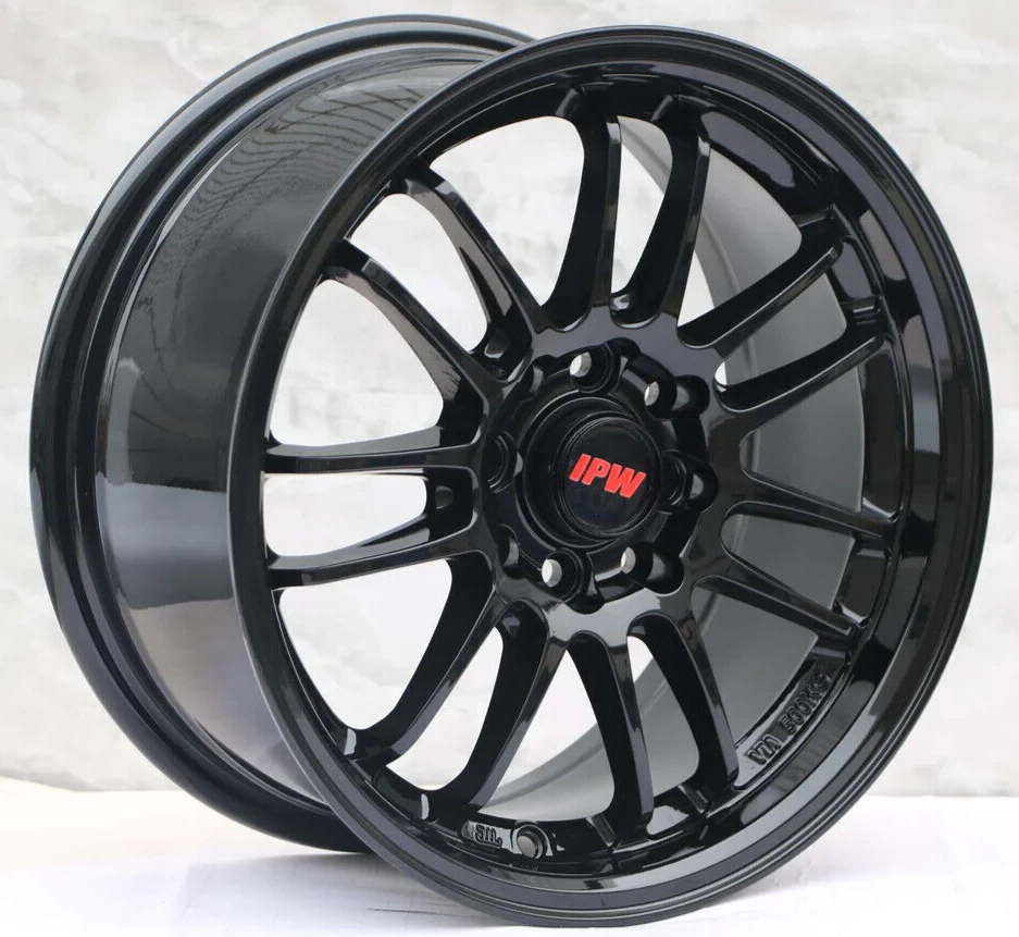 15" Wheels Gloss Black Tuner AH Style 15x7 4x100 / 4x114.3 +35 IPW Rim ...