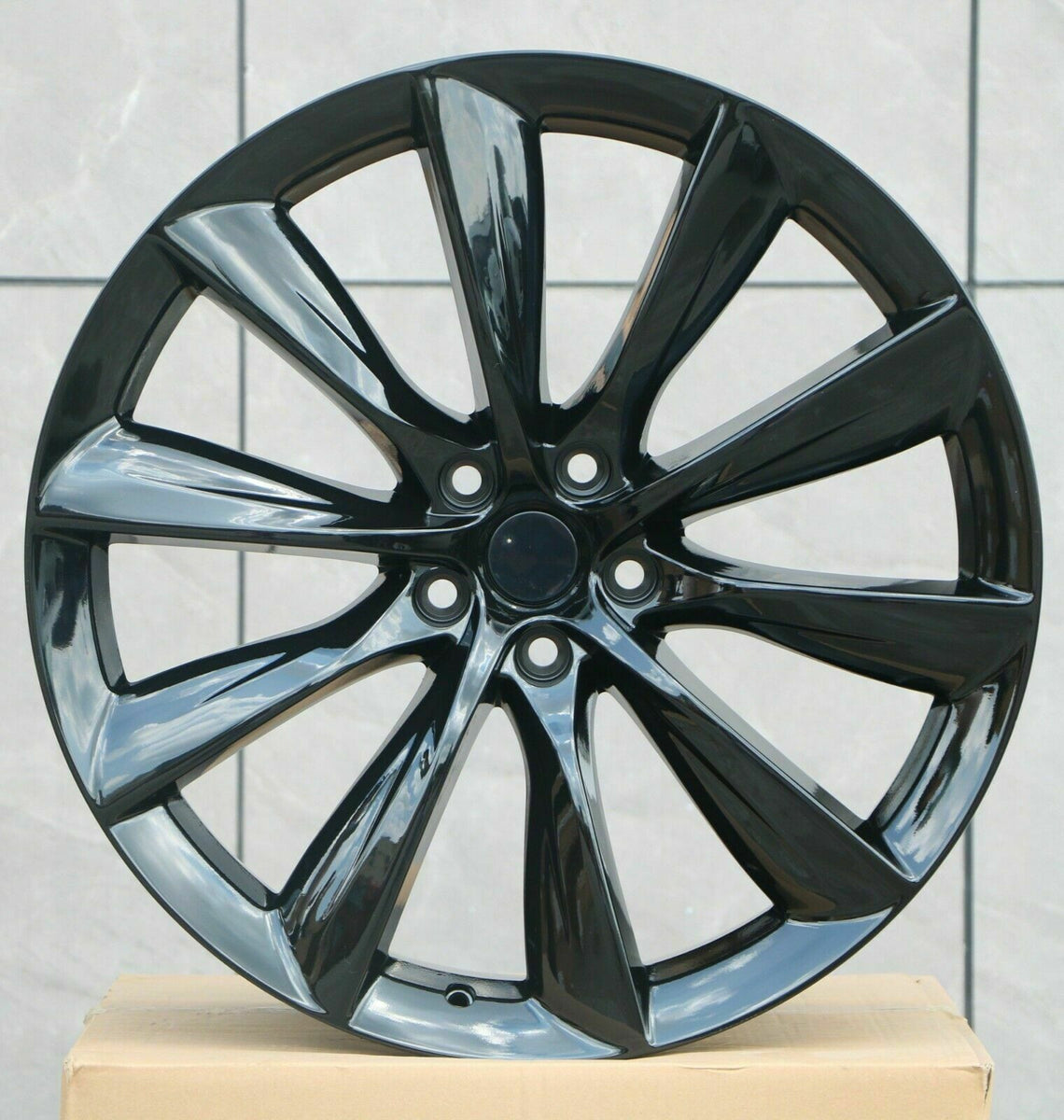 22" Turbine Style Gloss Black Wheels 22x9.0 / 22x10 Rims Set Fit Tesla ...