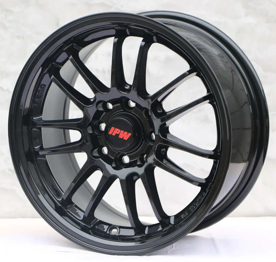15" Wheels Gloss Black Tuner AH Style 15x7 4x100 / 4x114.3 +35 IPW Rim ...