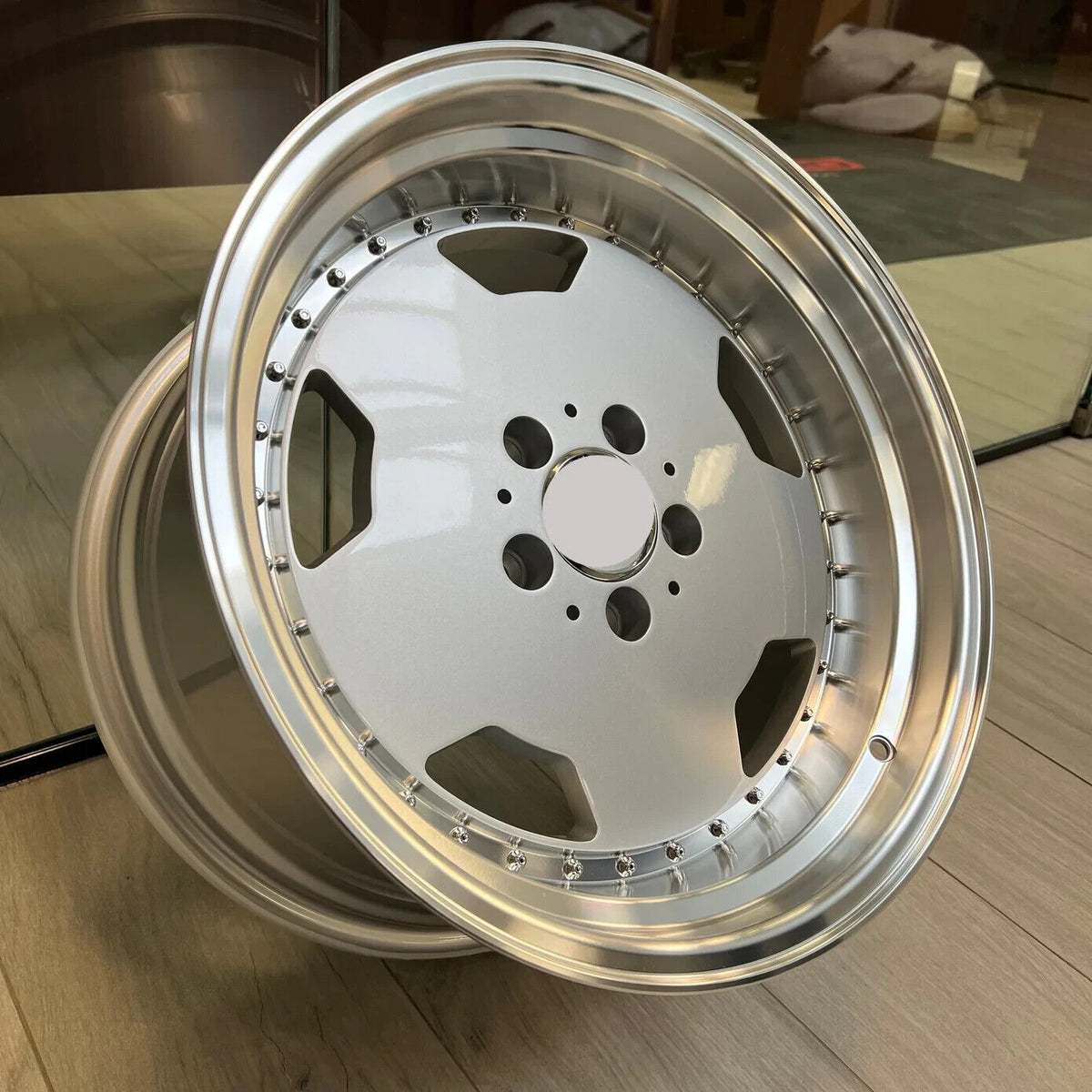 17x8 Classic Hammer Style Wheels For Mercedes Silver Machined 5x112 ET ...