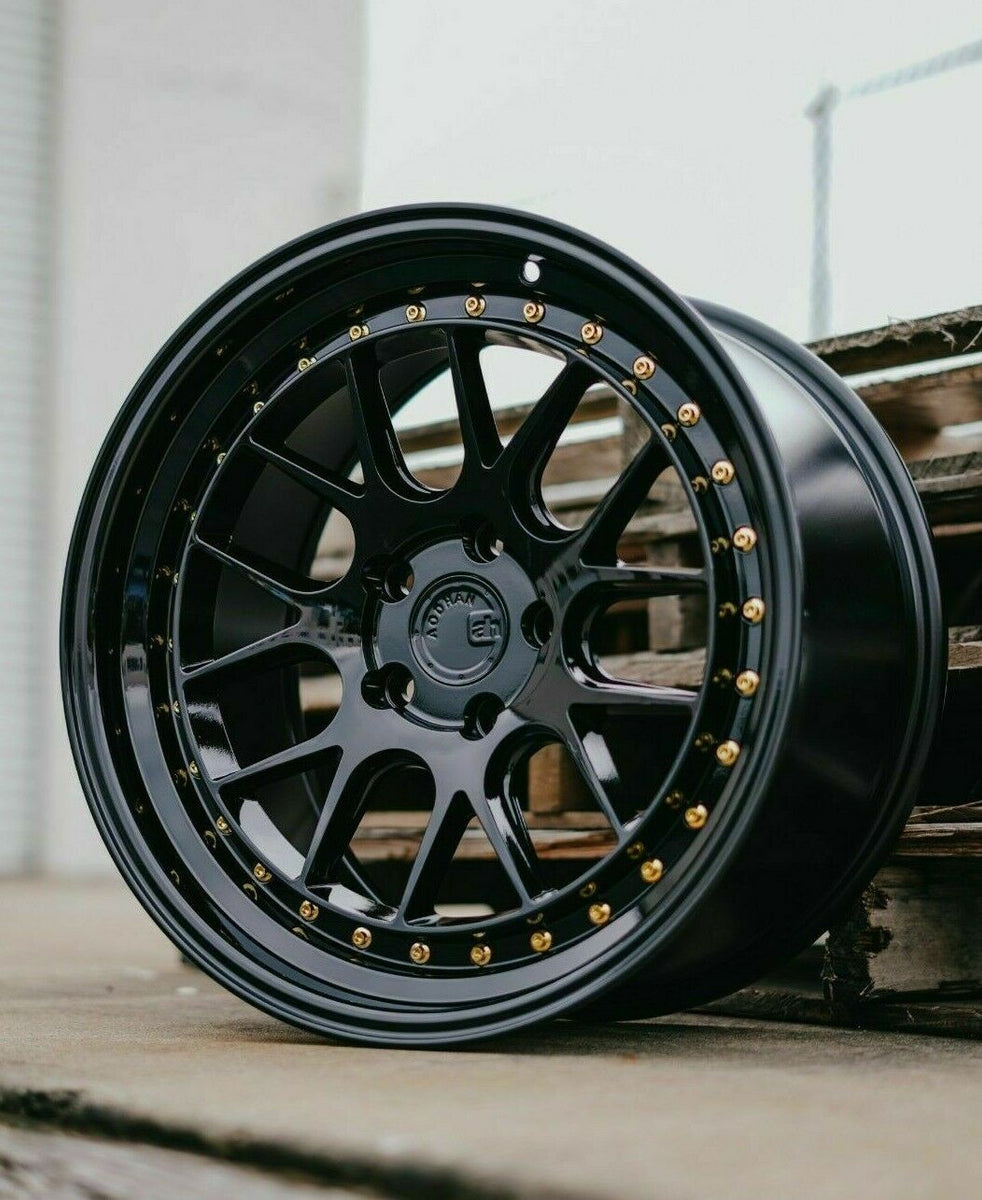 18x10.5 +15 Gloss Black 5x114.3 Wheels Aodhan DS06 Rims 18 Inch Set 4 ...
