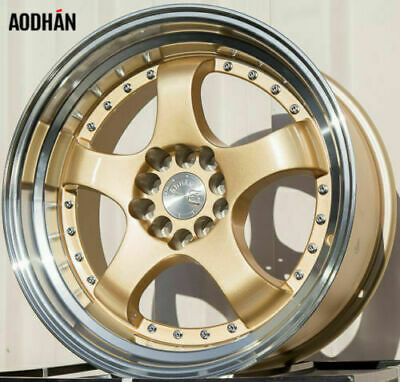 Aodhan AH03 17x9 5x100 5x114.3 +25 Gold Wheels Machined Lip Rims Set 4 ...